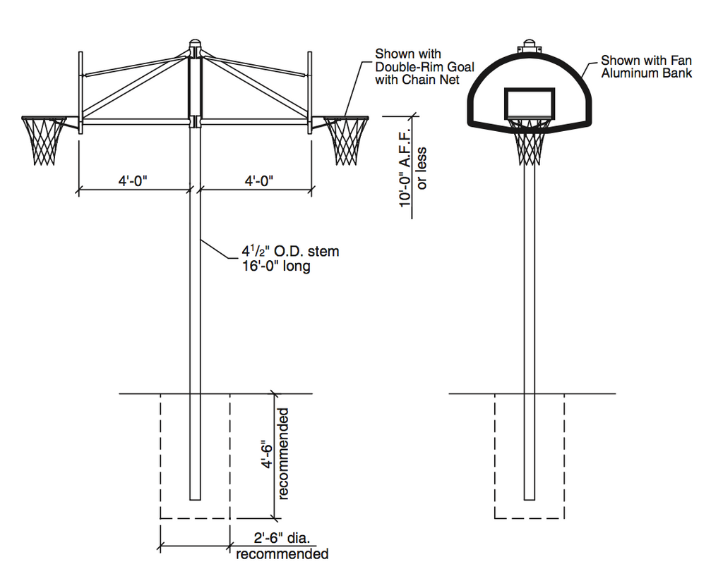 4 1/2" Back to Back Straight Style Basketball Post Set - 4' extention ...